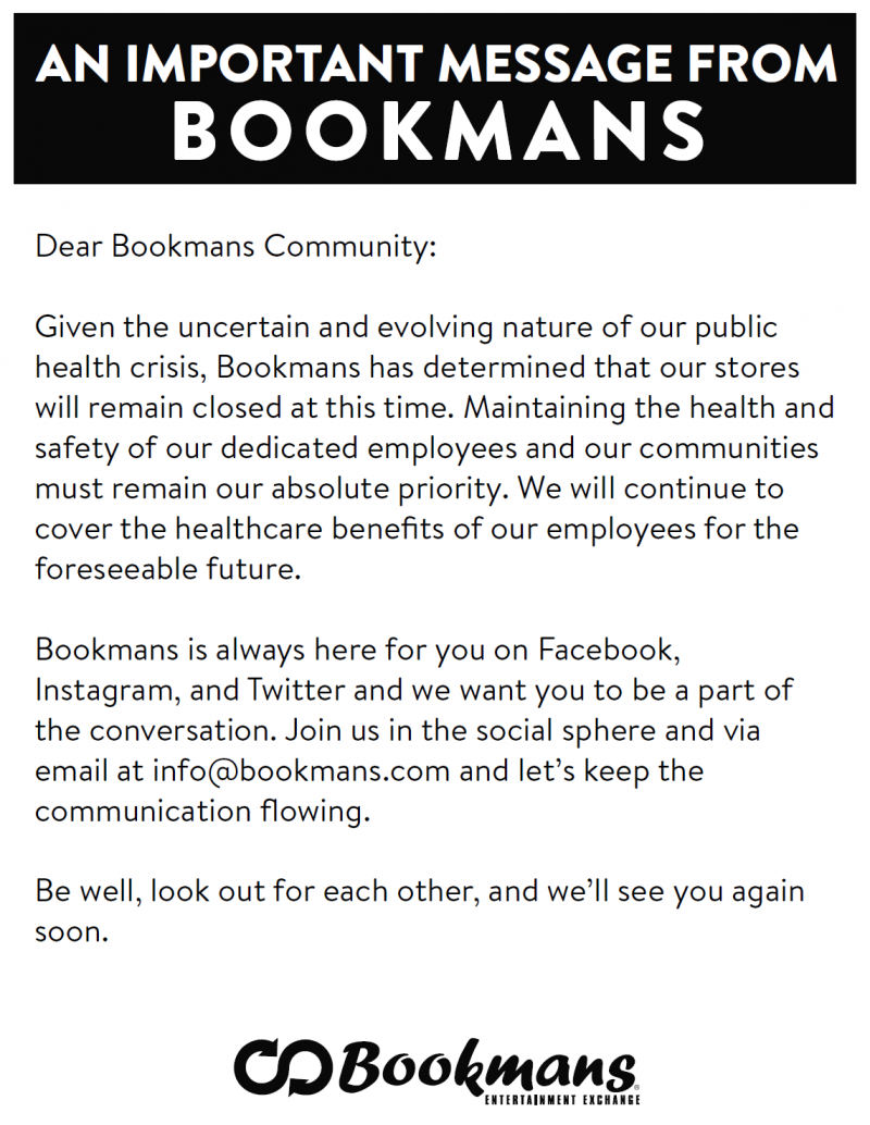 An Important Message from Bookmans - Bookmans Entertainment Exchange
